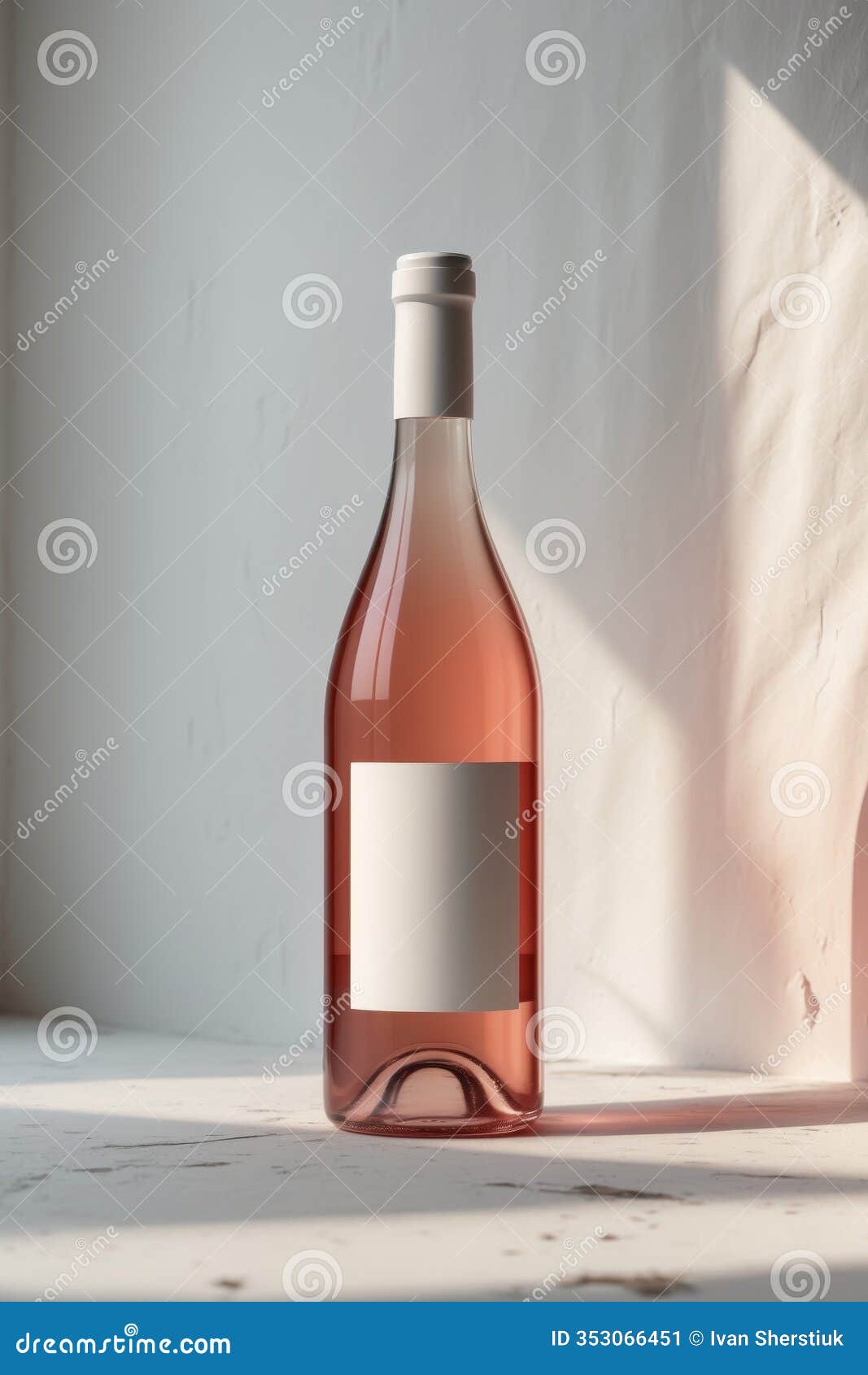 Rose Wine Bottle with Blank Label and Window Shadow Overlay Mockup ...