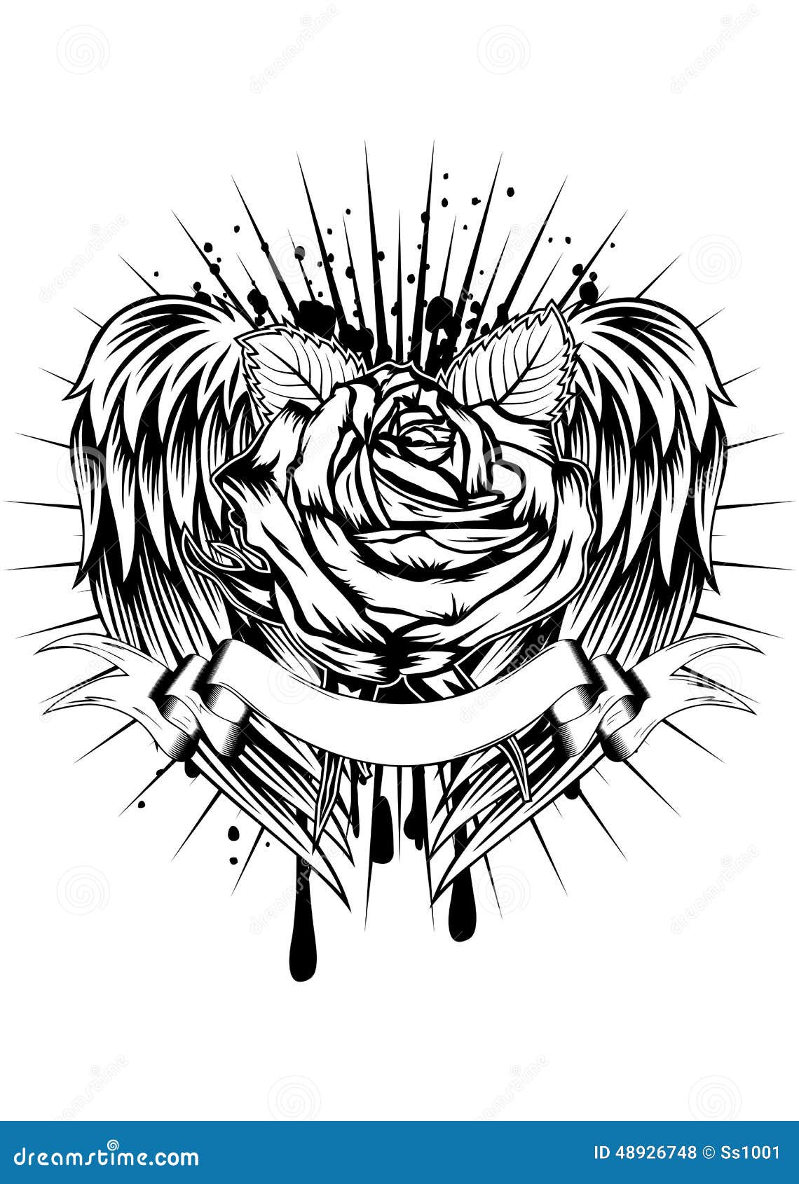 Rose and wings stock vector. Illustration of vector, ornate - 48926748