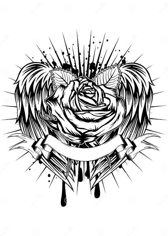 Rose and wings stock vector. Illustration of vector, ornate - 48926748