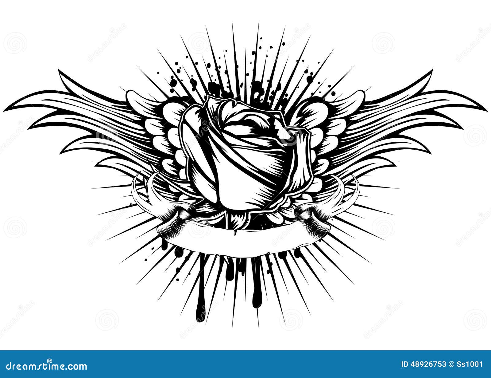 Rose and wings2 stock vector. Illustration of ornate - 48926753