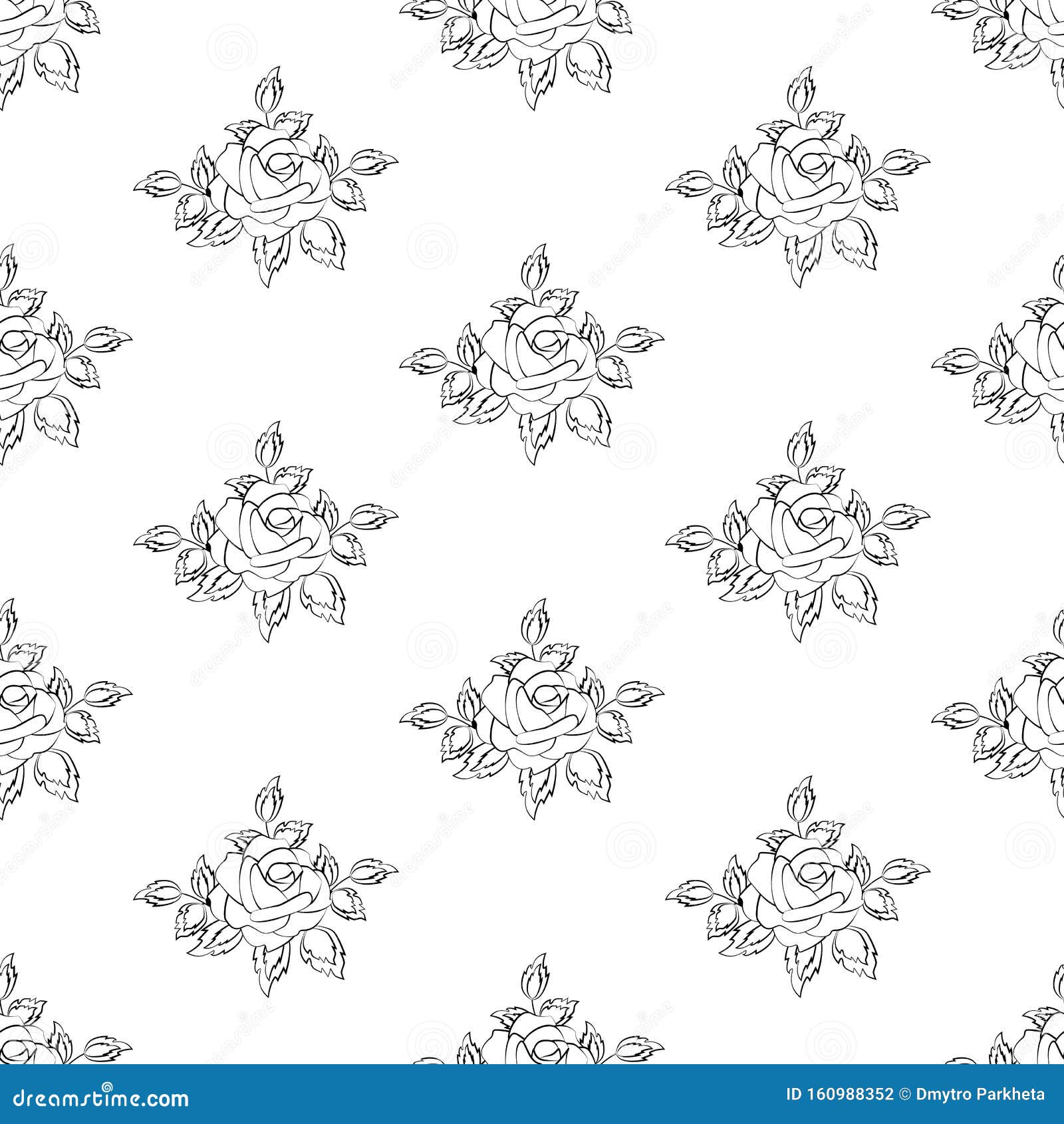 Rosebud Seamless Pattern. Head Of Rose Bloom Isolated On Blue Pattern ...