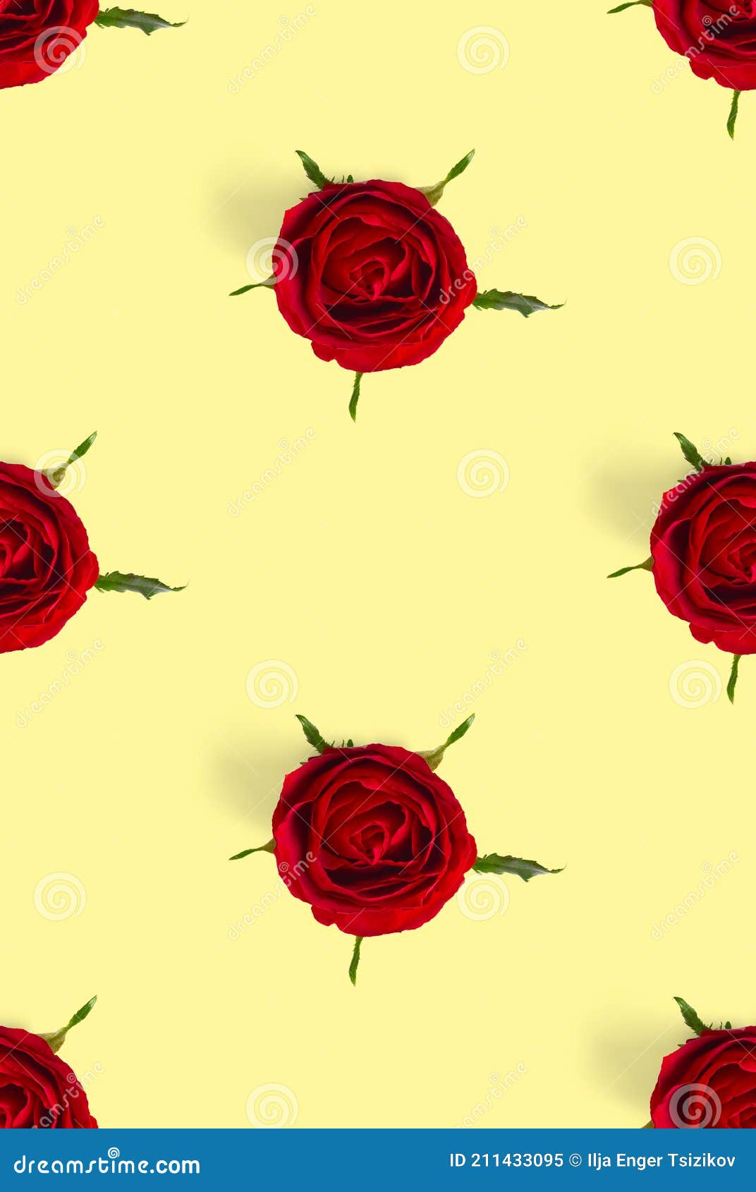 Rosebud Seamless Pattern. Head of Rose Bloom Isolated on Yellow Pattern ...