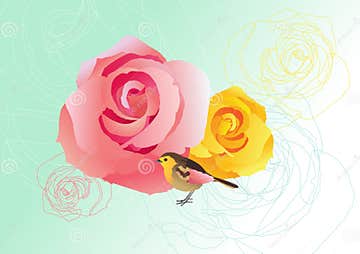 Roses and Bird stock vector. Illustration of green, bird - 13301186