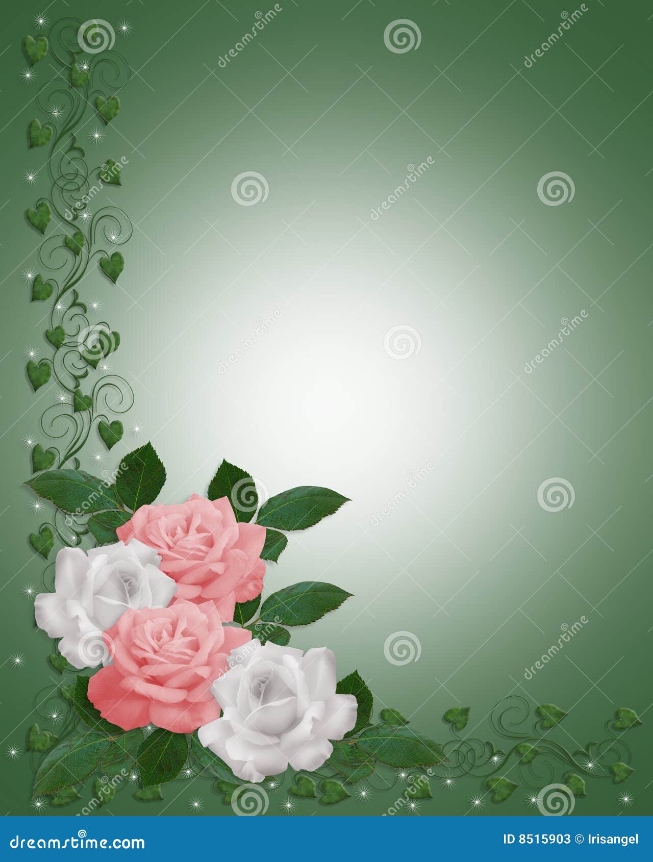 Roses Border Pink and Green Invitation Stock Illustration ...