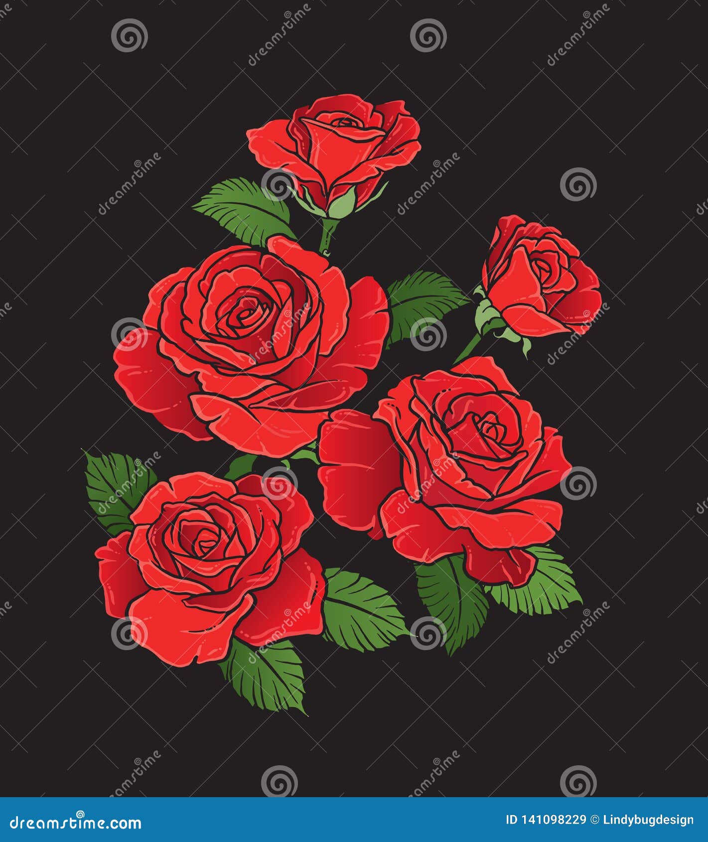A bouquet of red Roses stock illustration. Illustration of bunch ...