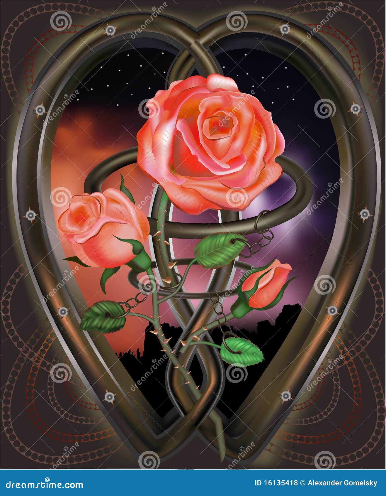 Roses in chain stock vector. Illustration of darkly, background - 16135418