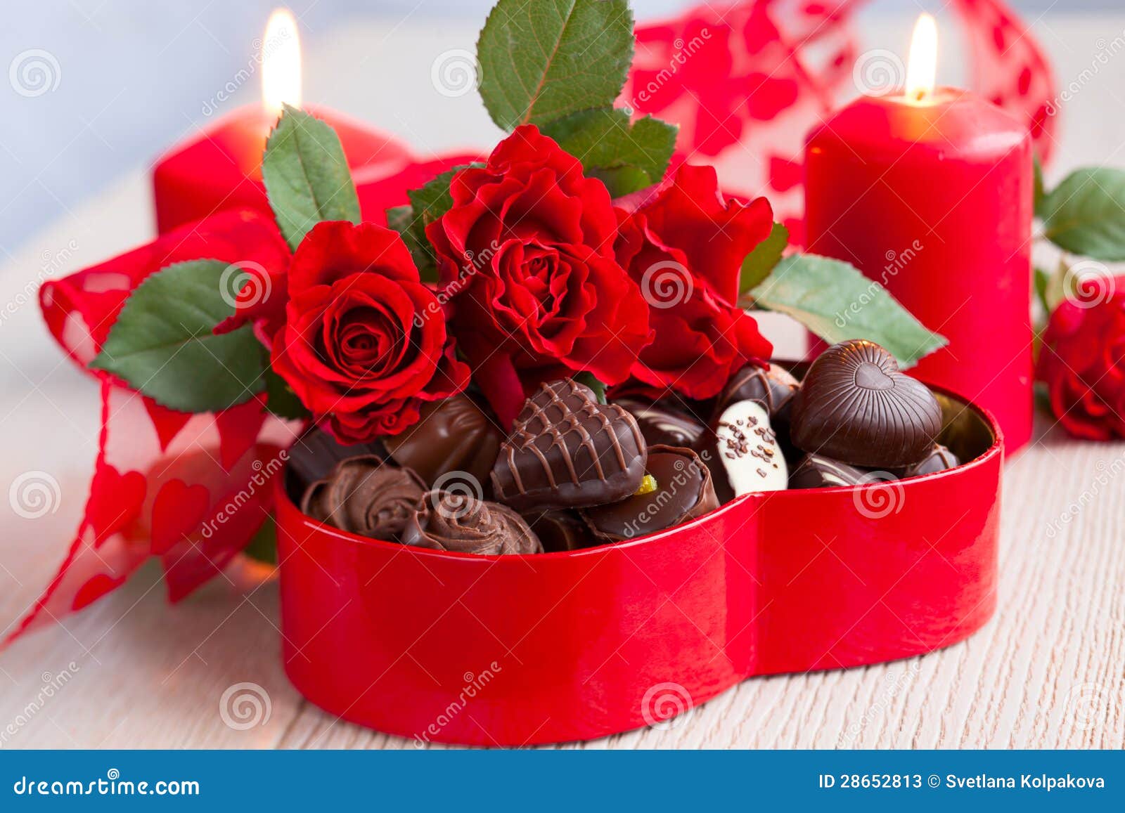 Roses and Chocolate Candies for Valentine S Day Stock Image - Image of ...