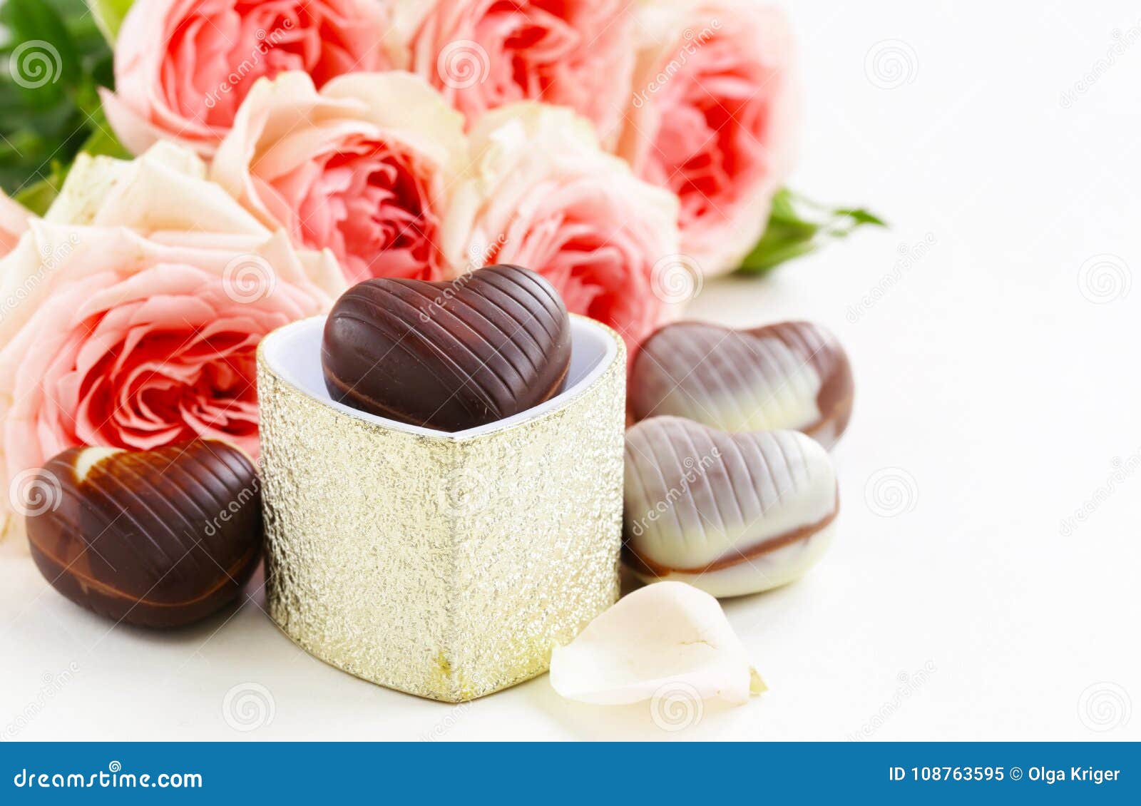 Roses and chocolate hearts stock image. Image of beautiful - 108763595