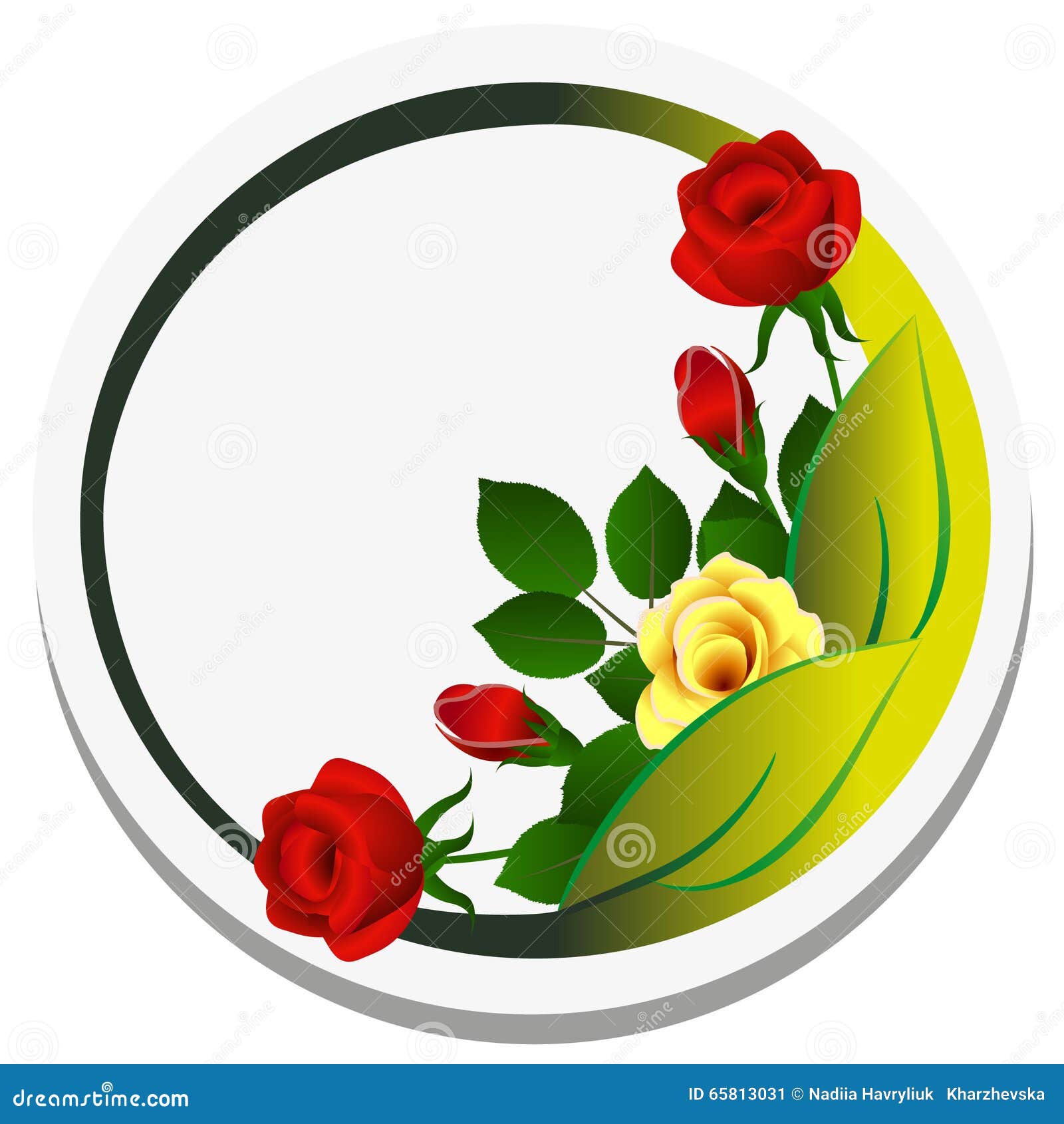 Roses in a circle. stock vector. Illustration of magic - 65813031