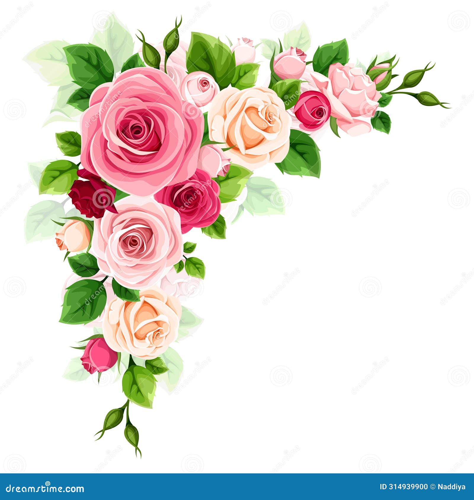 Roses Corner Border. Red, Pink, and White Roses Corner Design Element ...