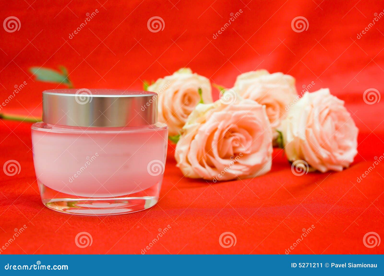 Roses and Cream on a Red Background Stock Image - Image of cosmetics ...