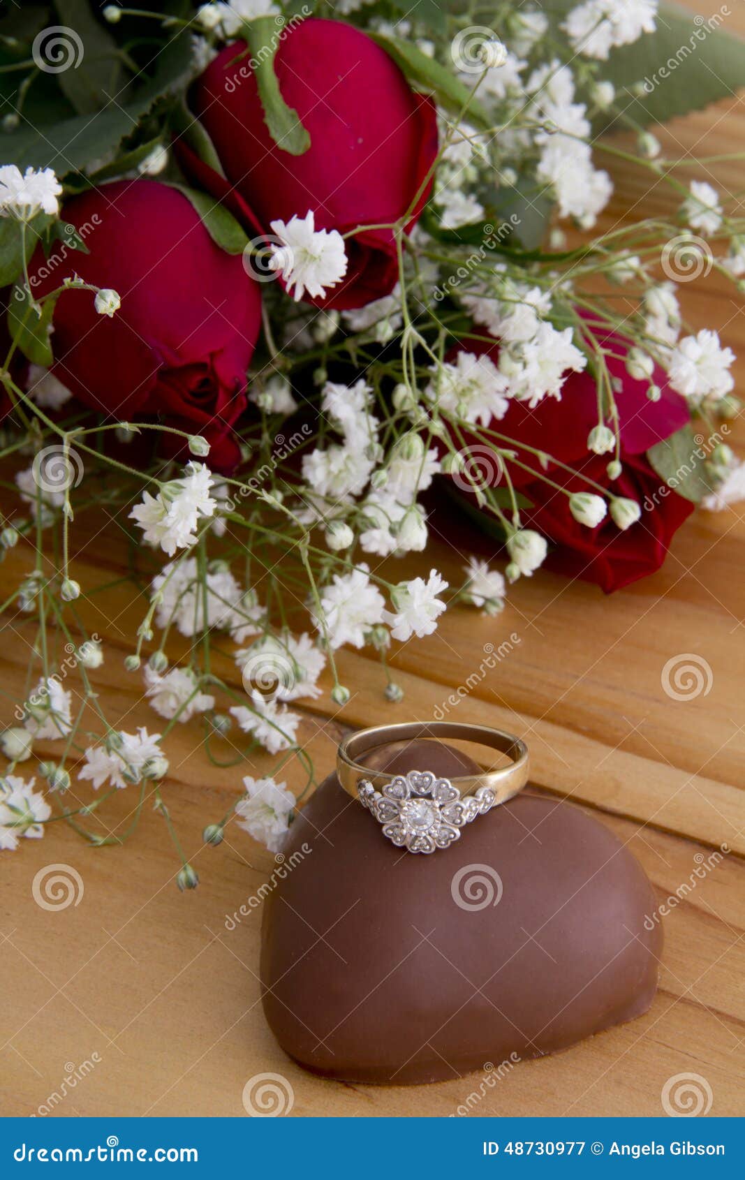 Roses with Diamond Ring on Heart Chocolate Stock Image - Image of ...