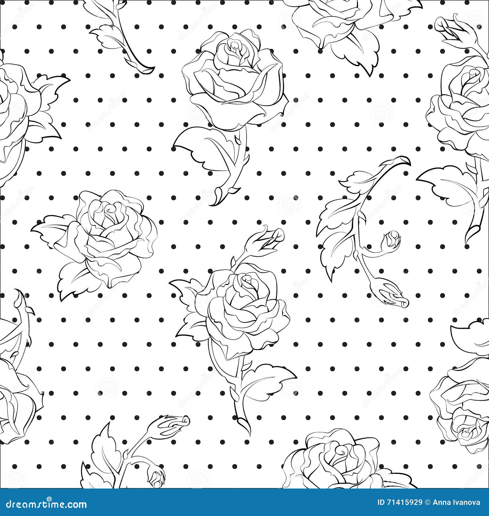 Roses on Dots Seamless Pattern Stock Illustration - Illustration of ...