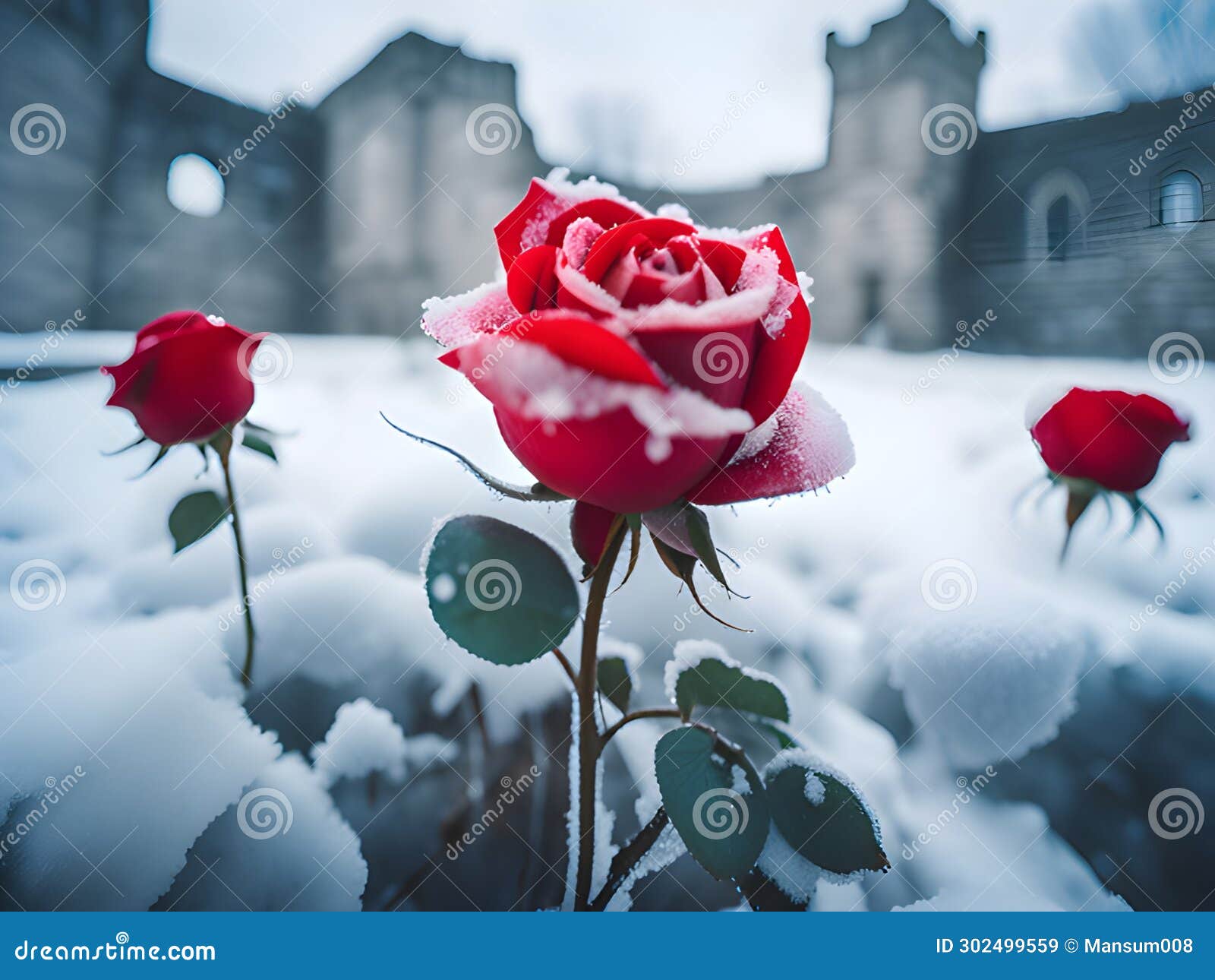 Roses Draped With Frost Fantasy Magical With Gothic Church Background ...