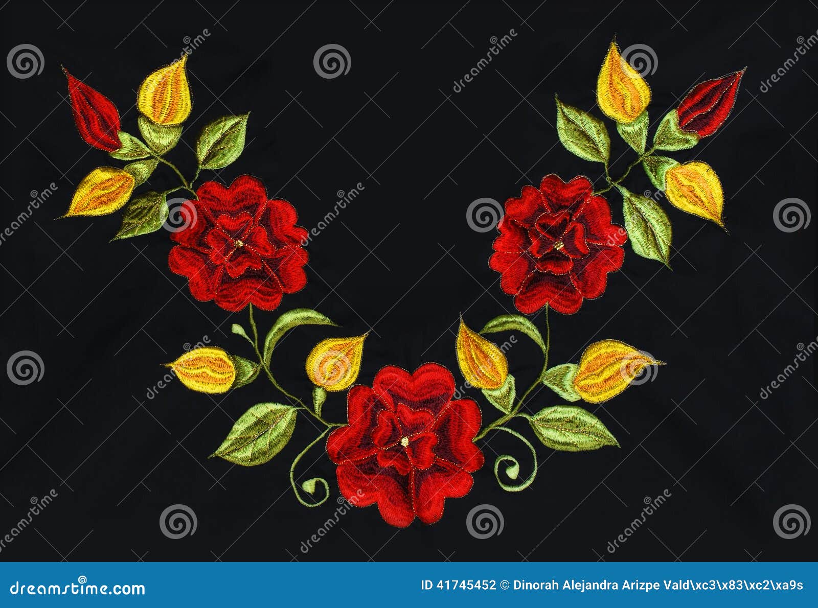 Roses embroidery on black stock photo. Image of ornament - 41745452