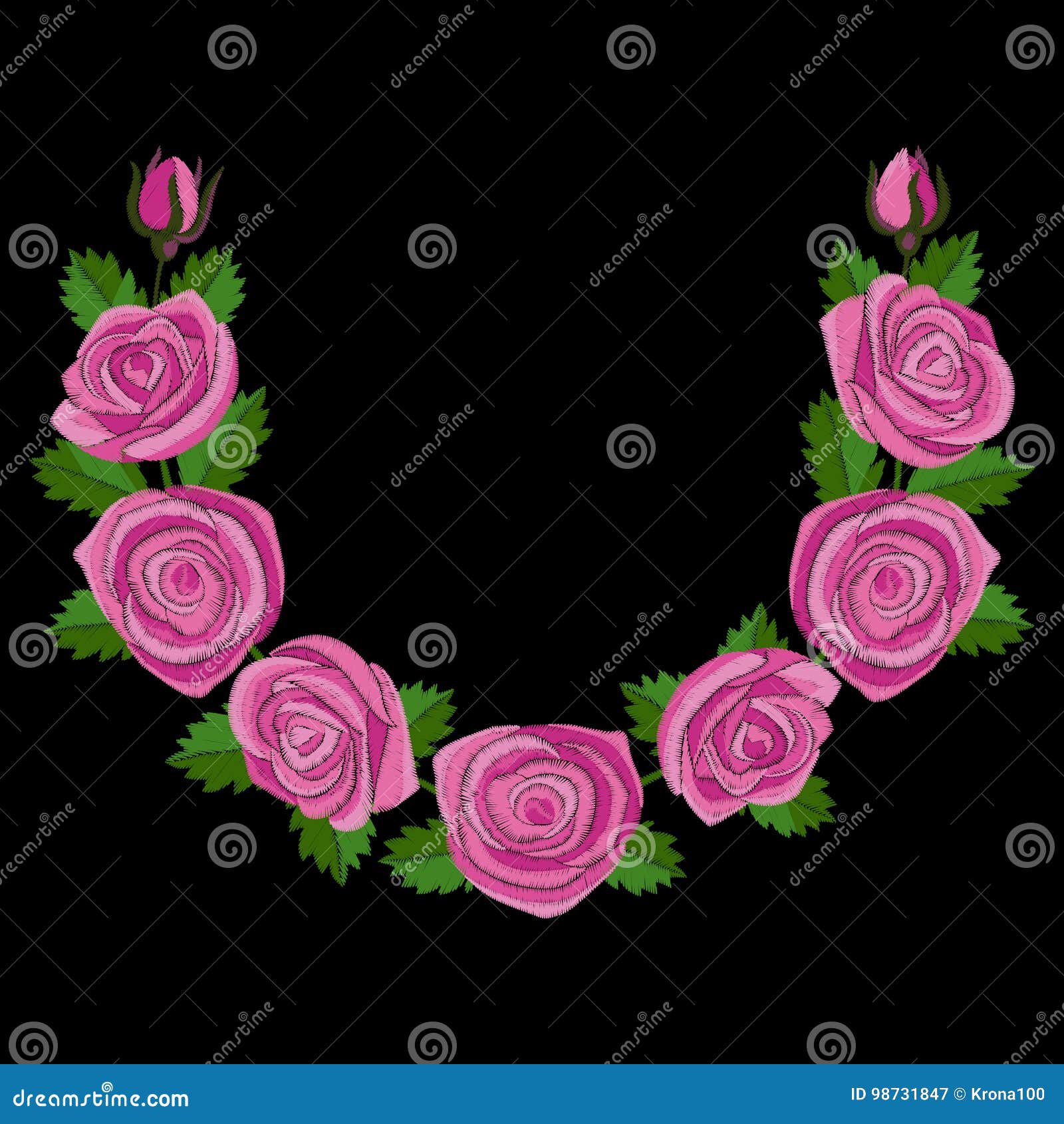 Roses Embroidery Circle Composition Stock Vector - Illustration of ...