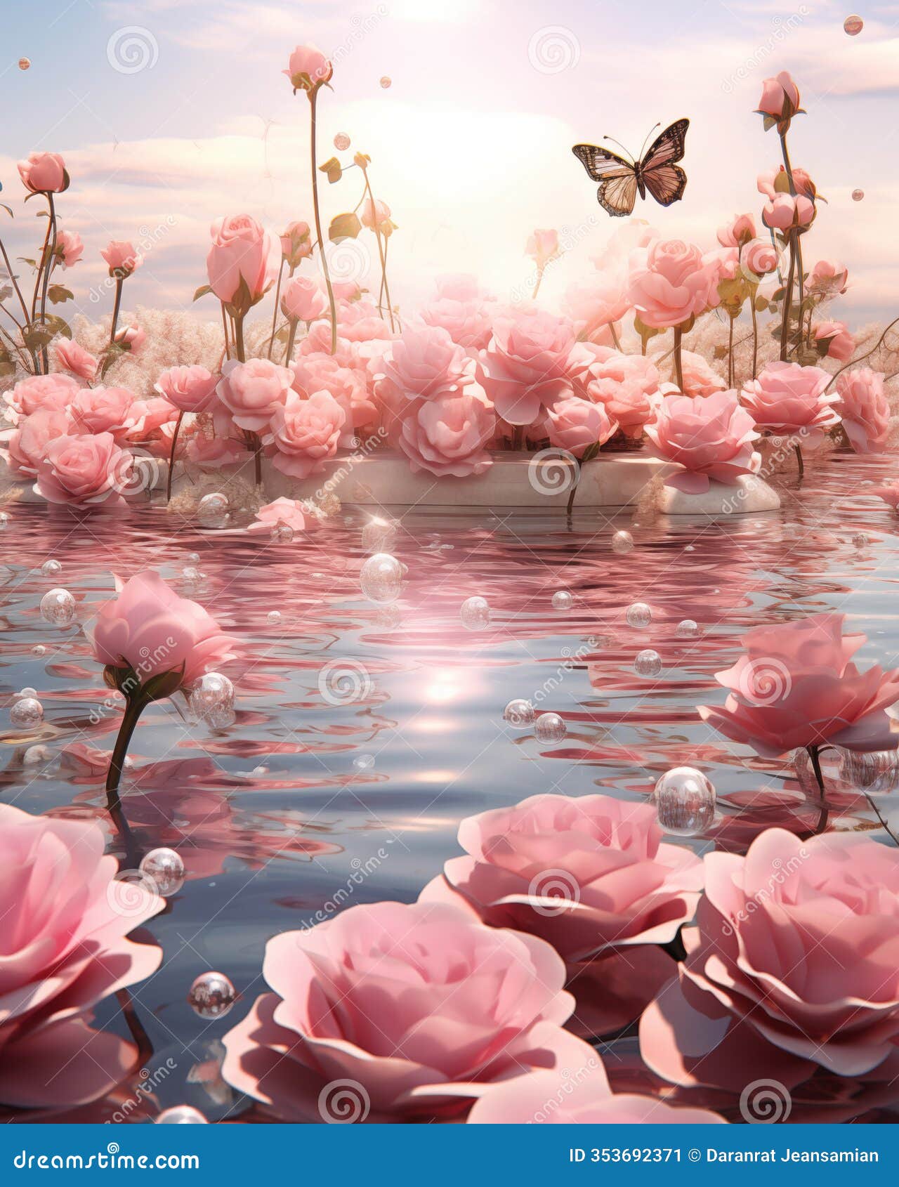 Roses Floating on the Surface of the Water at the Edge of the Castle ...