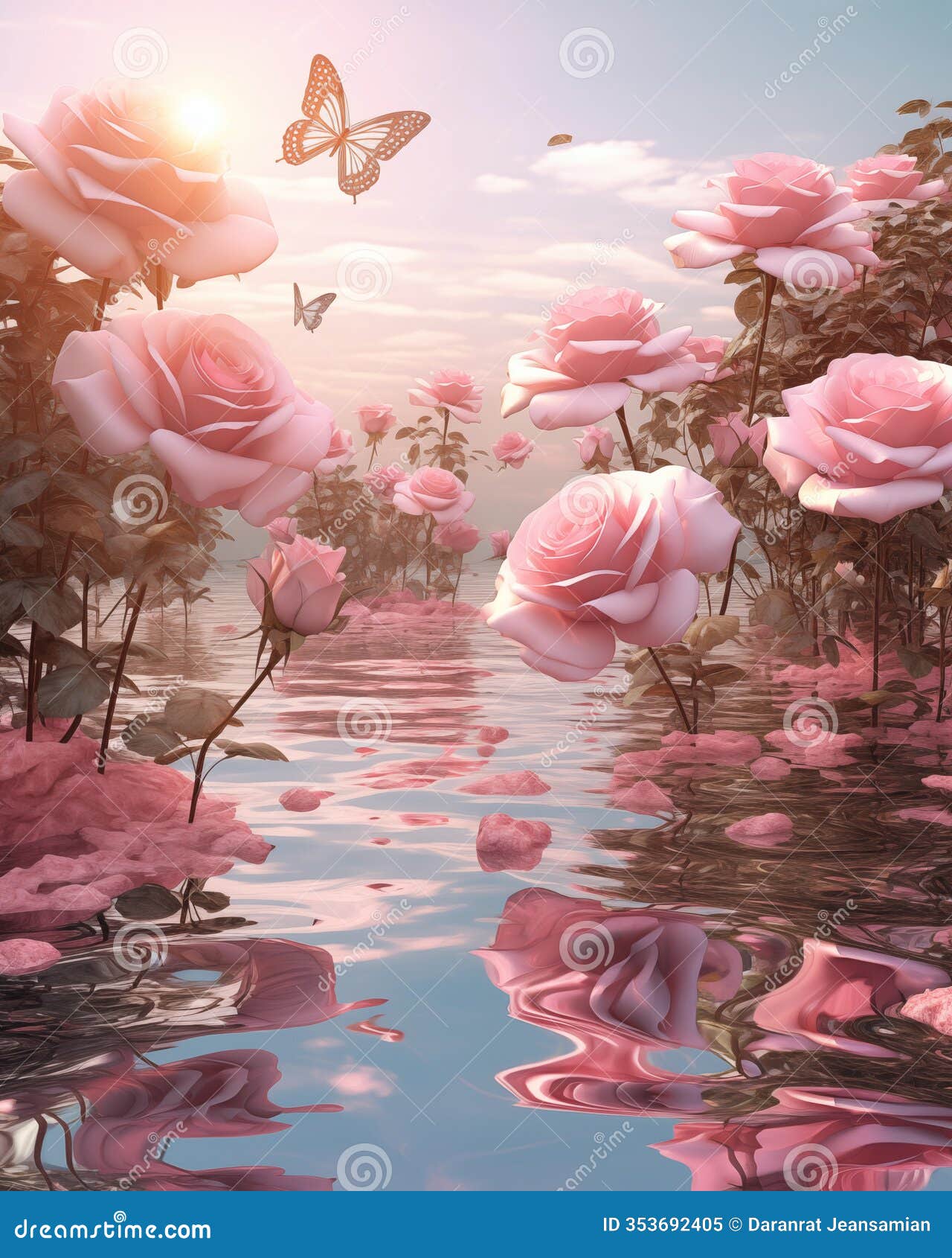 Roses Floating on the Surface of the Water at the Edge of the Castle ...