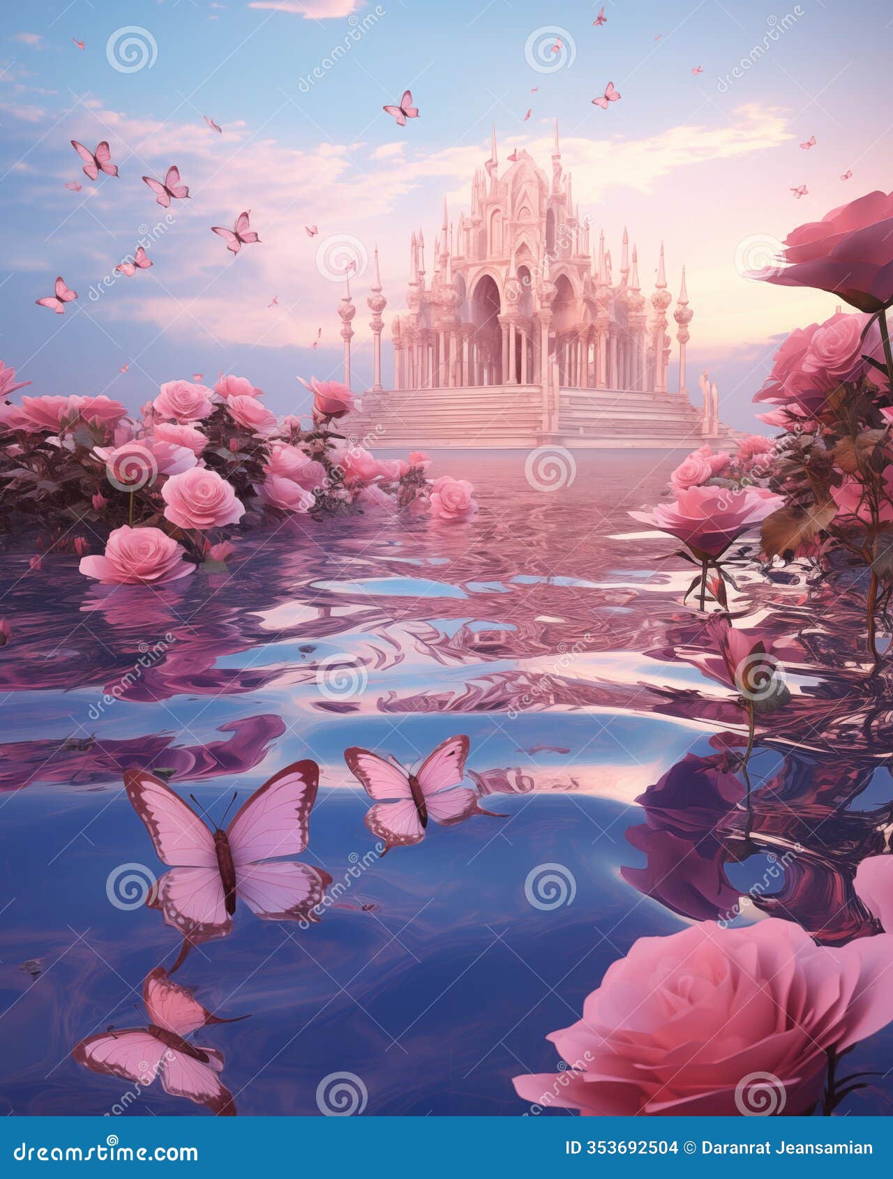 Roses Floating on the Surface of the Water at the Edge of the Castle ...