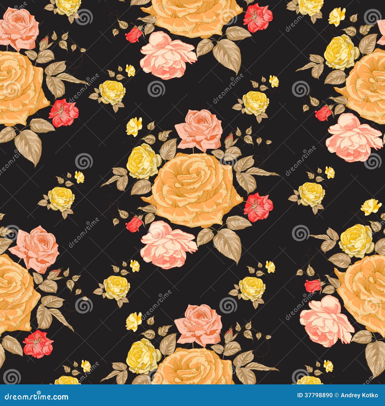 Roses, Floral Background, Seamless Pattern. Stock Vector - Illustration ...