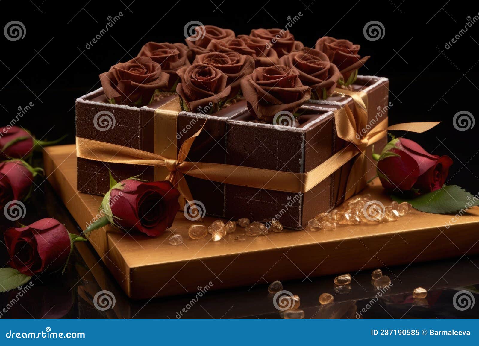 Roses Flowers with a Box of Chocolate Candy. Generative AI Stock ...
