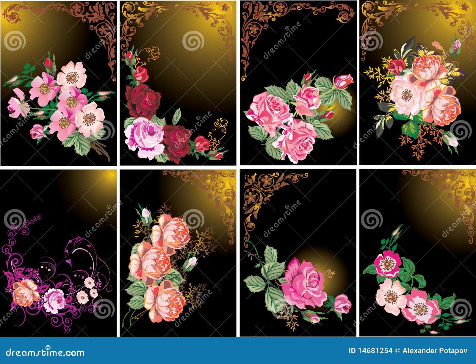 Roses in frames collection stock vector. Illustration of angle - 14681254