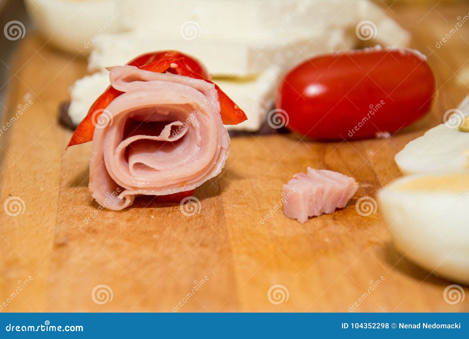 Roses of ham and peppers stock photo. Image of slice - 104352298