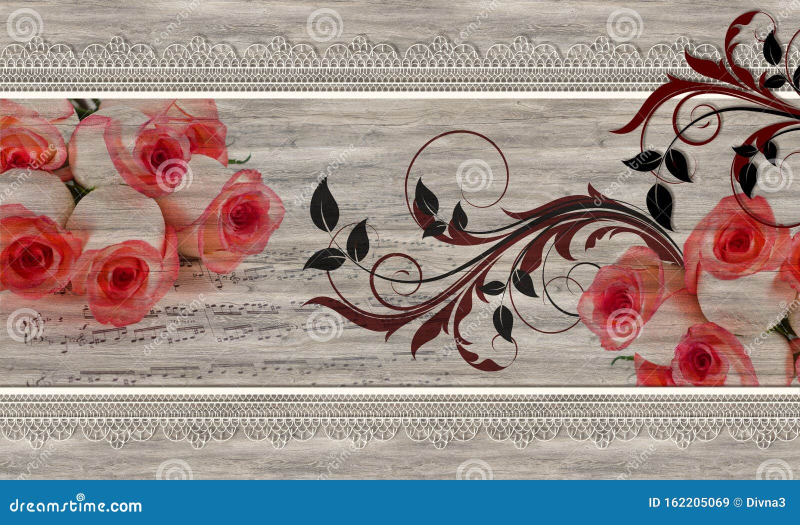 Roses, Lace on Wood Texture Stock Image - Image of flower, pattern ...