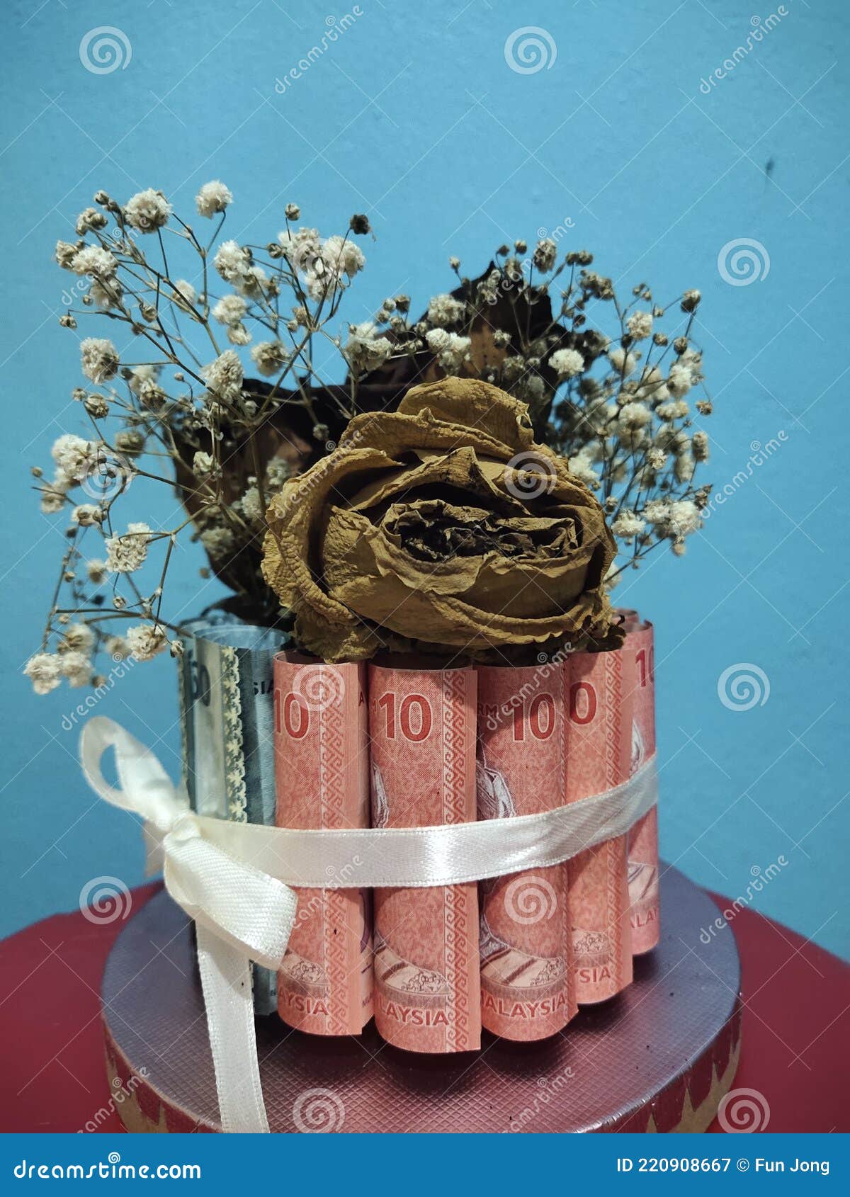 Roses in Money Flower Pot stock image. Image of pattern - 220908667