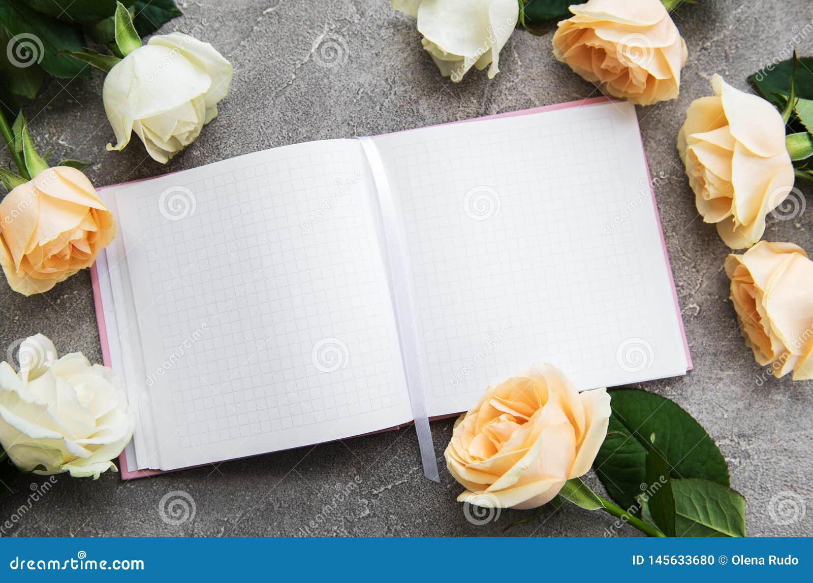 Roses and notebook stock photo. Image of background - 145633680