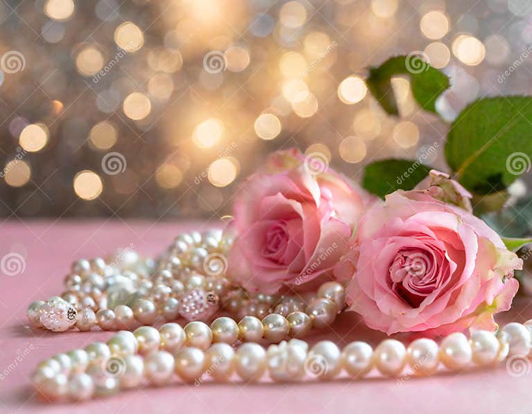 Roses and Pearls Background Stock Image - Image of mothers, panorama ...