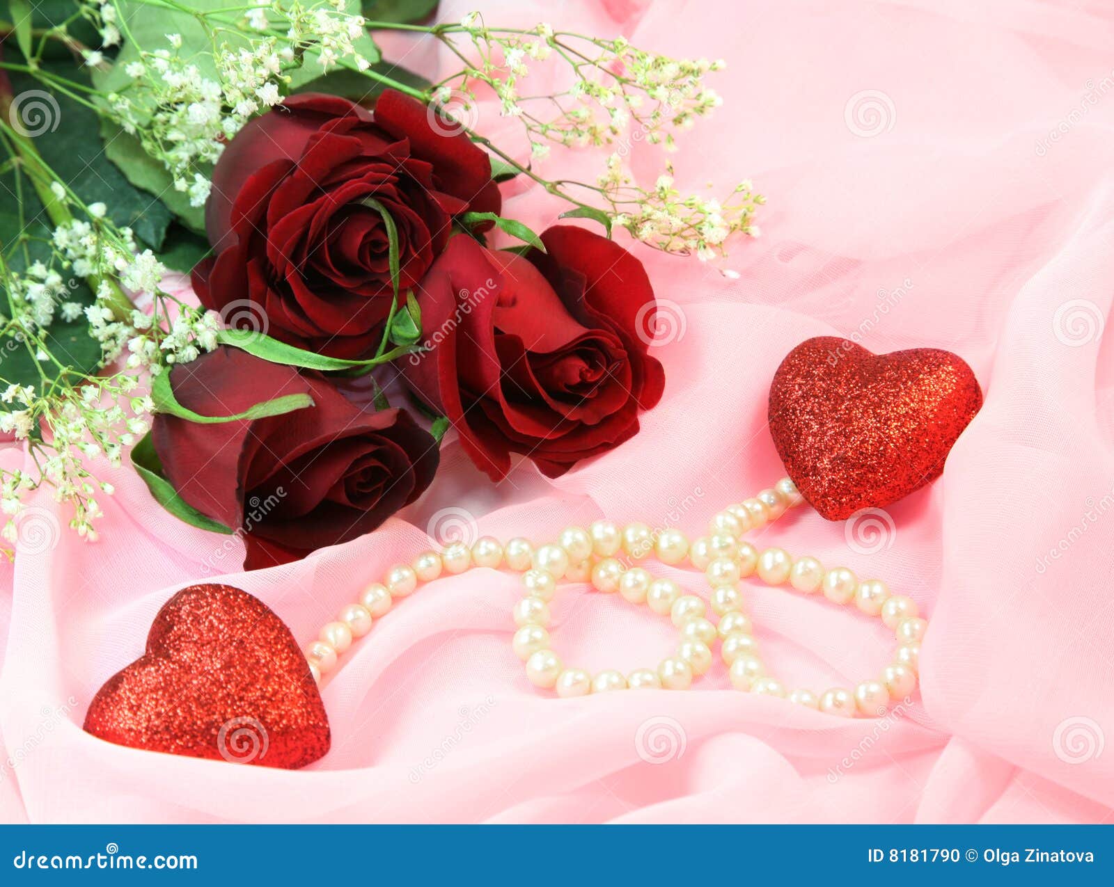 Roses, pearls and hearts stock photo. Image of beads, composition - 8181790