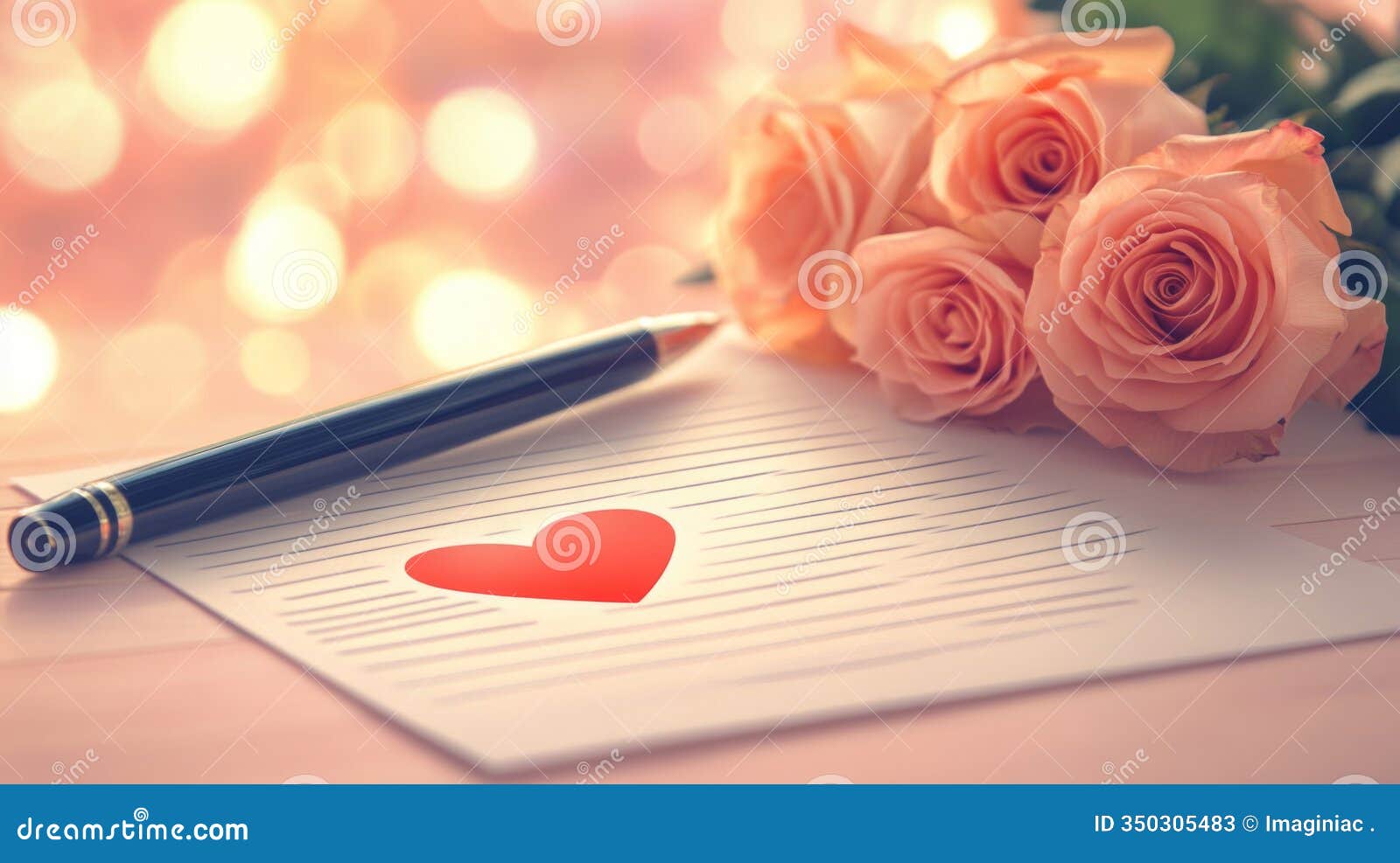 Roses Pen Letter Heart Romantic Love Note Stock Illustration ...