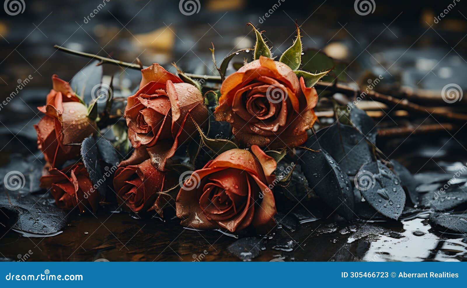 Roses in the Rain Hd Wallpaper Stock Illustration - Illustration of ...