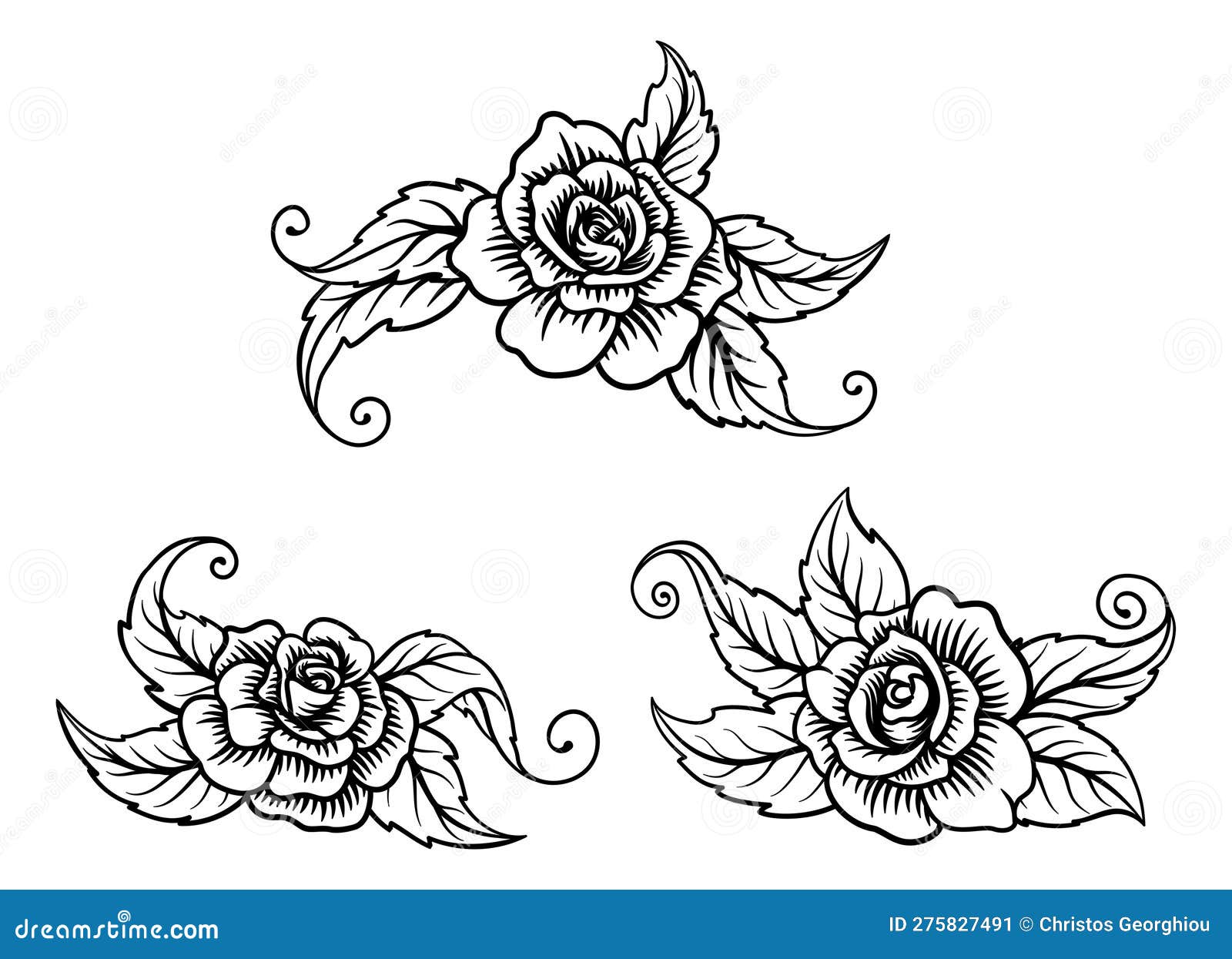 Roses Rose Tattoo Engraved Woodcut Etching Designs Stock Vector ...