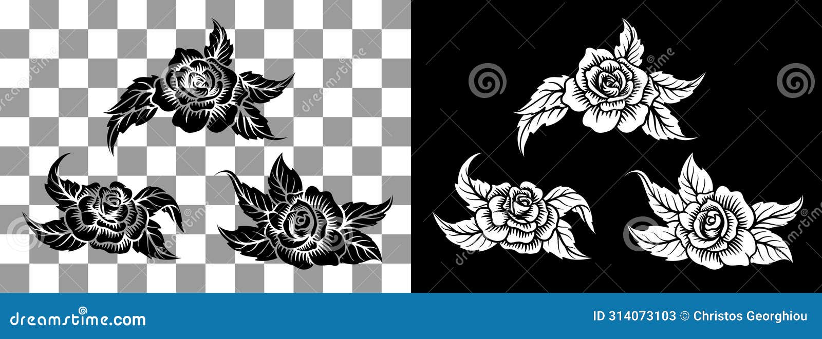 Roses Rose Tattoo Engraved Woodcut Etching Designs Stock Vector ...