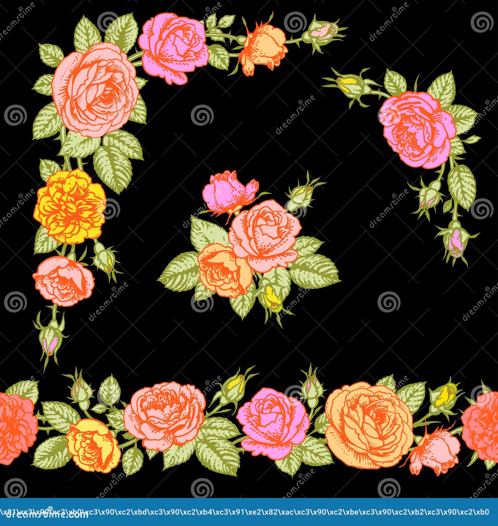 Roses Seamless Horizontal Pattern, Clip Art. Stock Vector ...