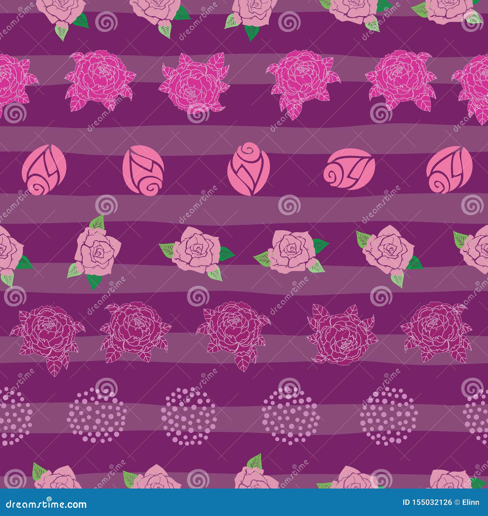 Roses Seamless Pattern on Purple Stripes Background Stock Vector ...
