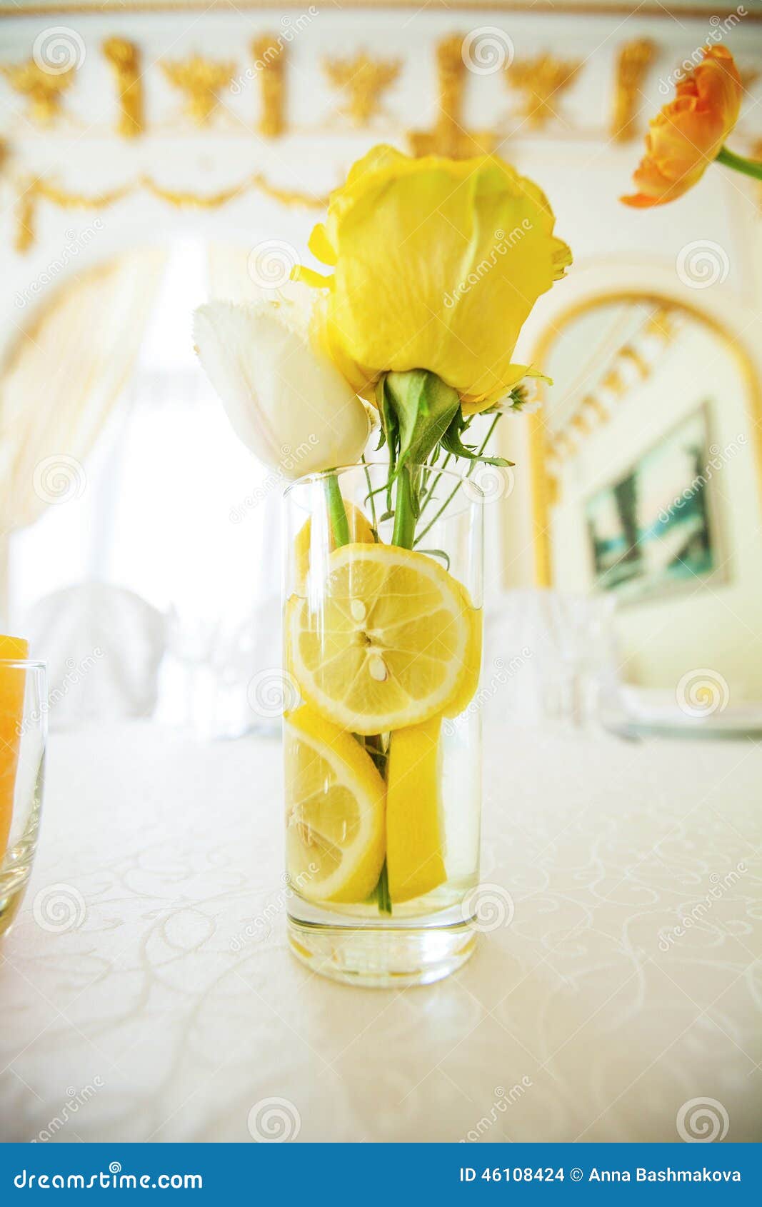 Roses in Vase with Sliced Lemon Stock Photo - Image of rose, flower ...