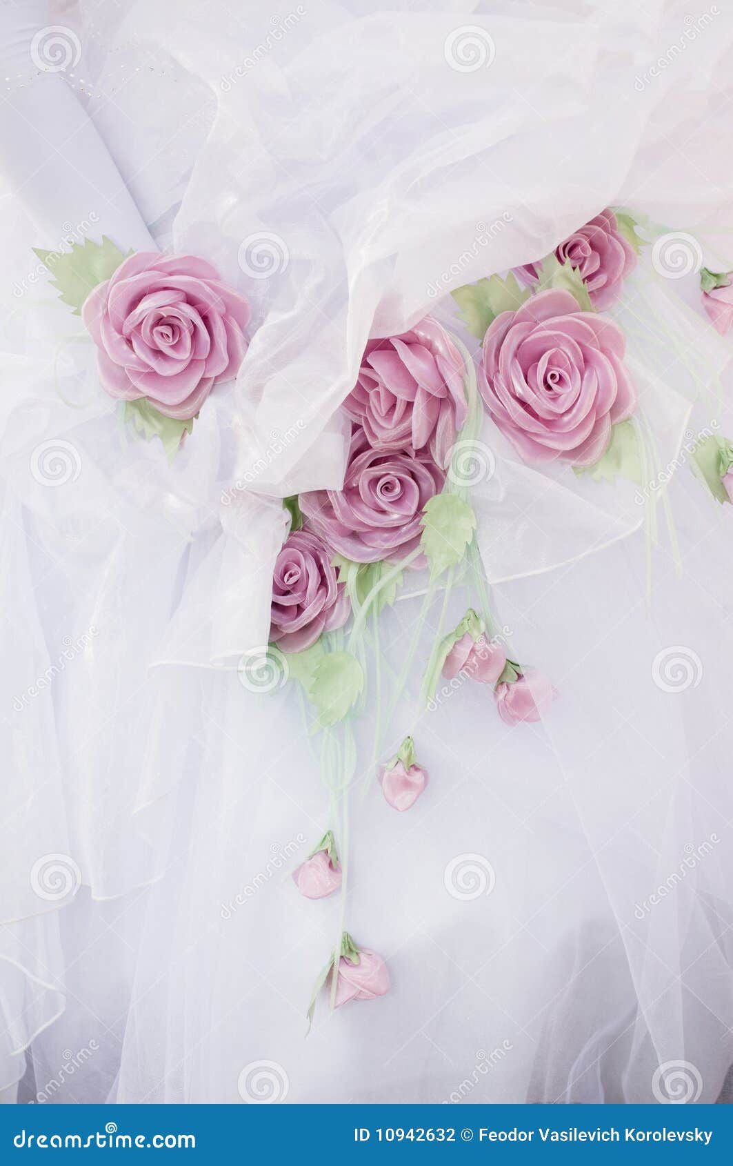 Roses on a wedding dress. stock photo. Image of white - 10942632