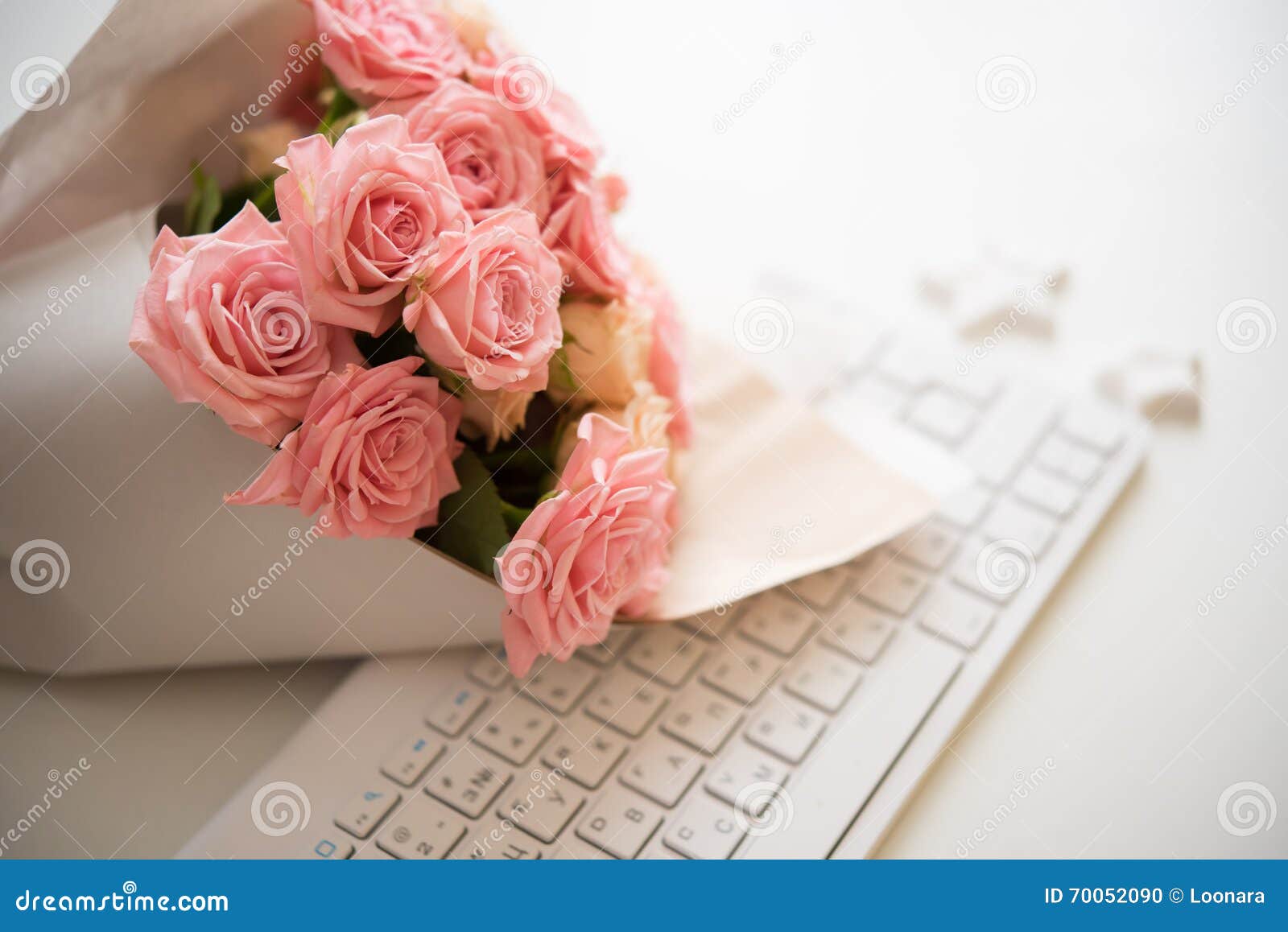 Roses on White Computer Keyboard Stock Photo - Image of beautiful ...
