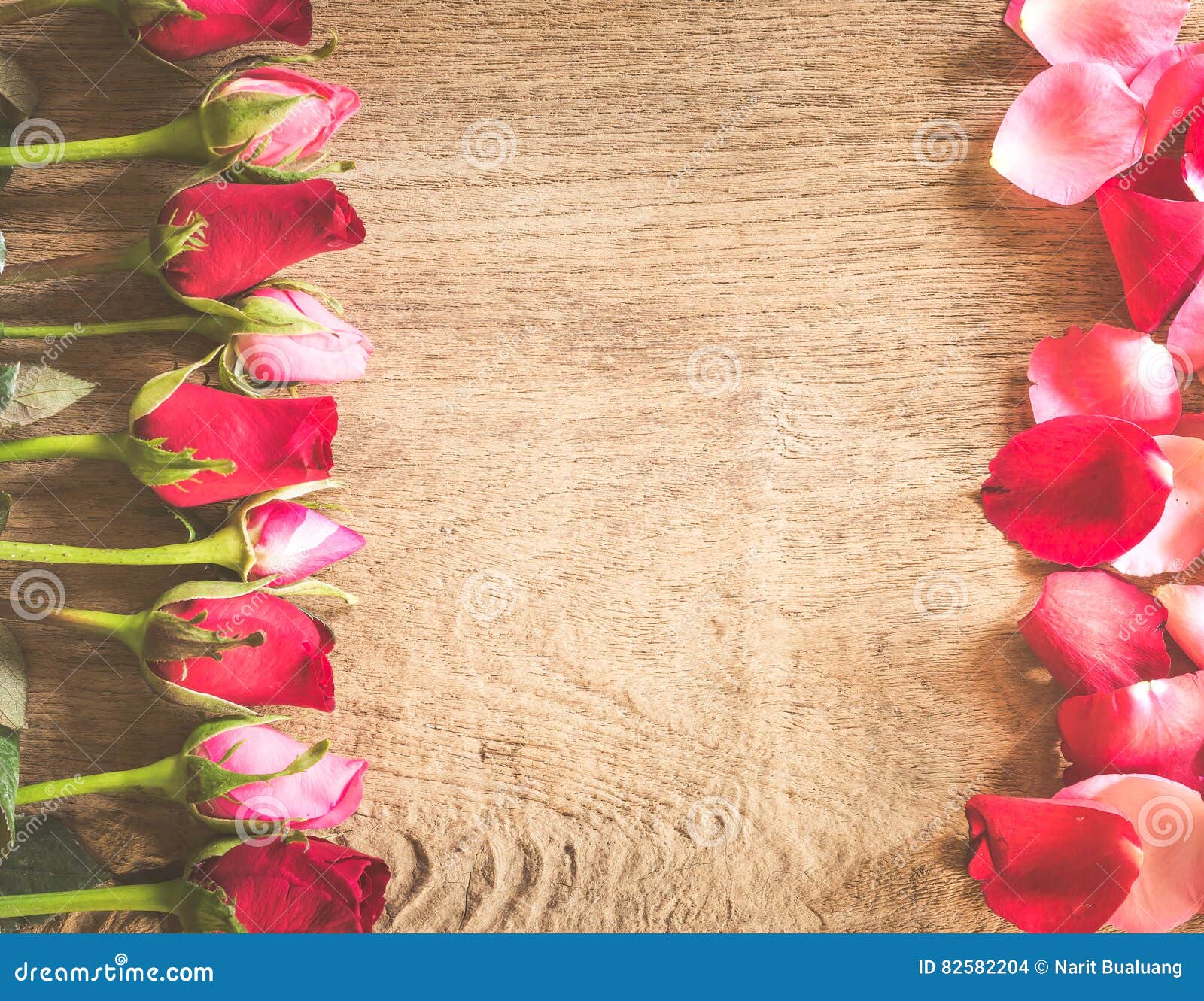 Roses and Wooden Background Stock Photo - Image of color, greeting ...