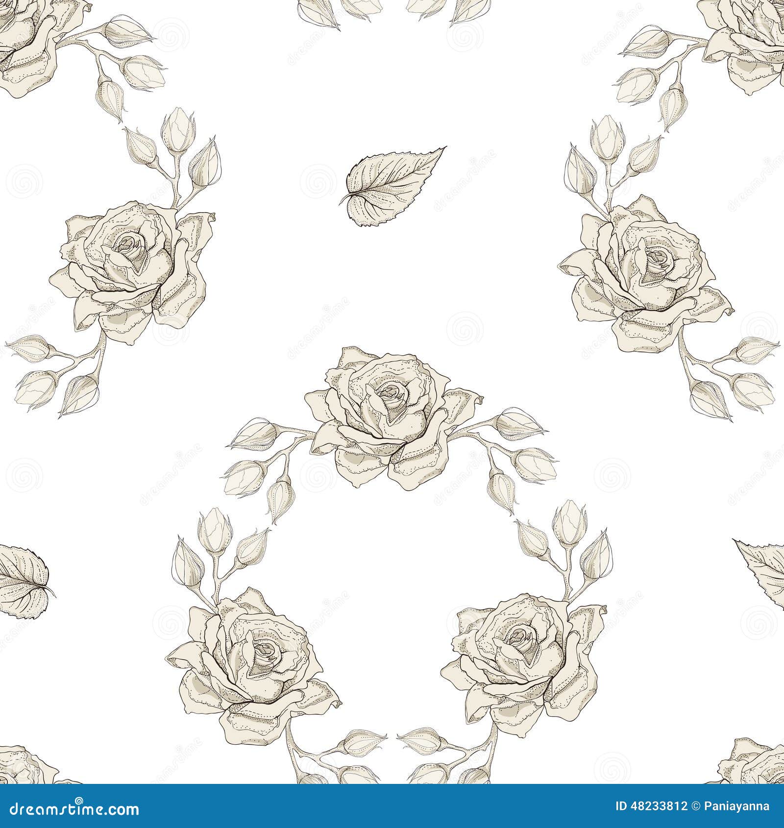 Roses Wreath Seamless Pattern Engraving Style Stock Vector ...