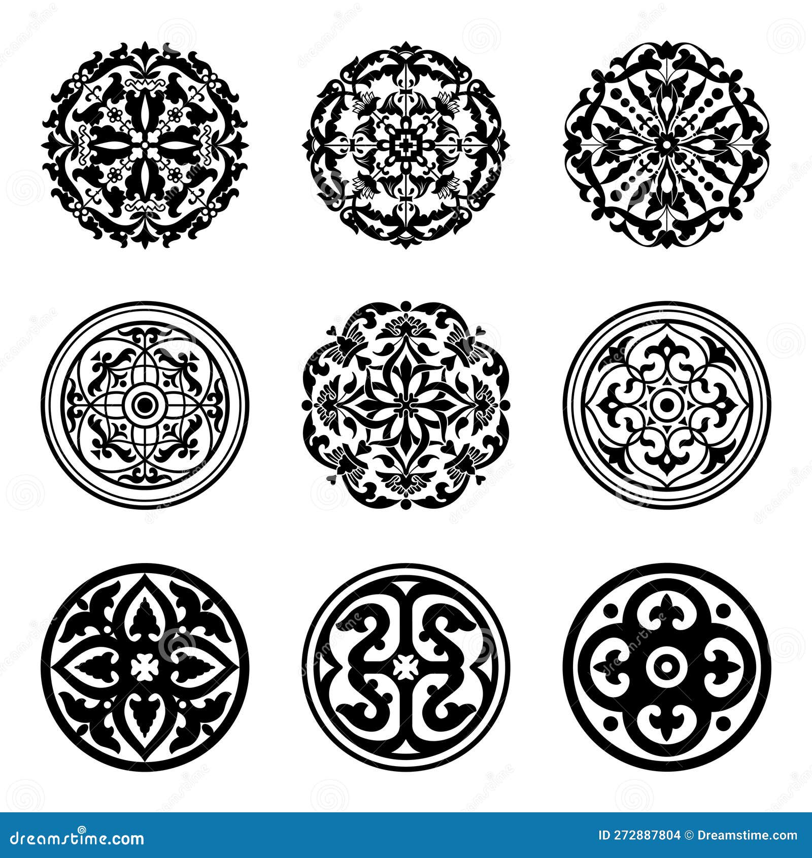 Floral Circular Ornaments. Vector Silhouettes Stock Vector ...