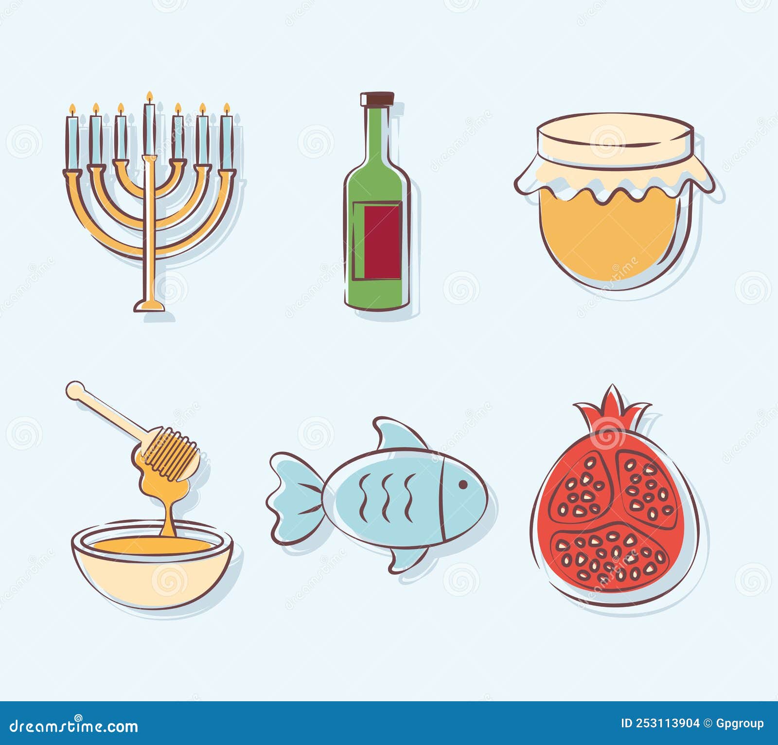 Rosh hashanah items stock vector. Illustration of fish - 253113904