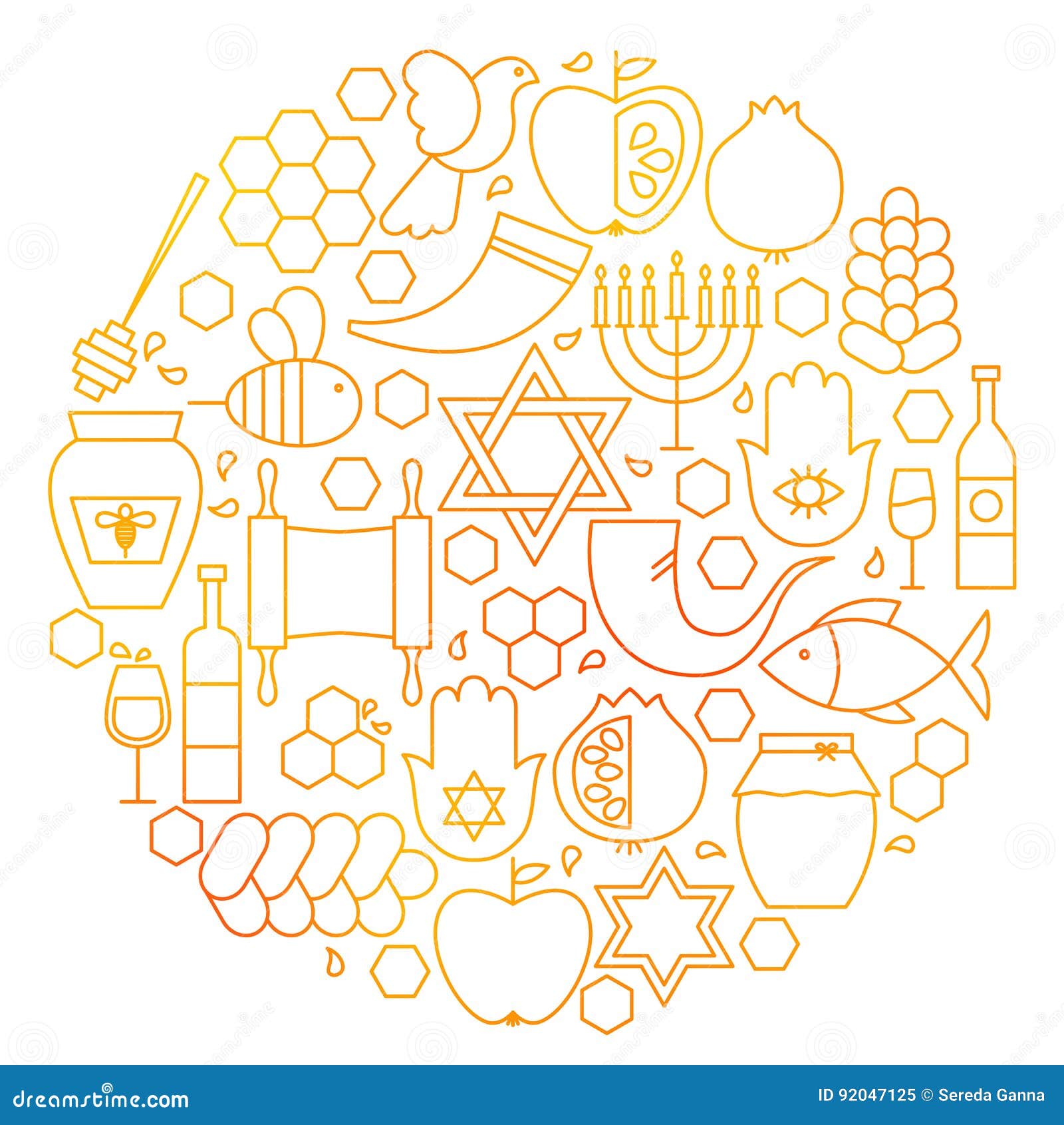 Rosh Hashanah Line Icon Circle Stock Vector - Illustration of hamsa ...