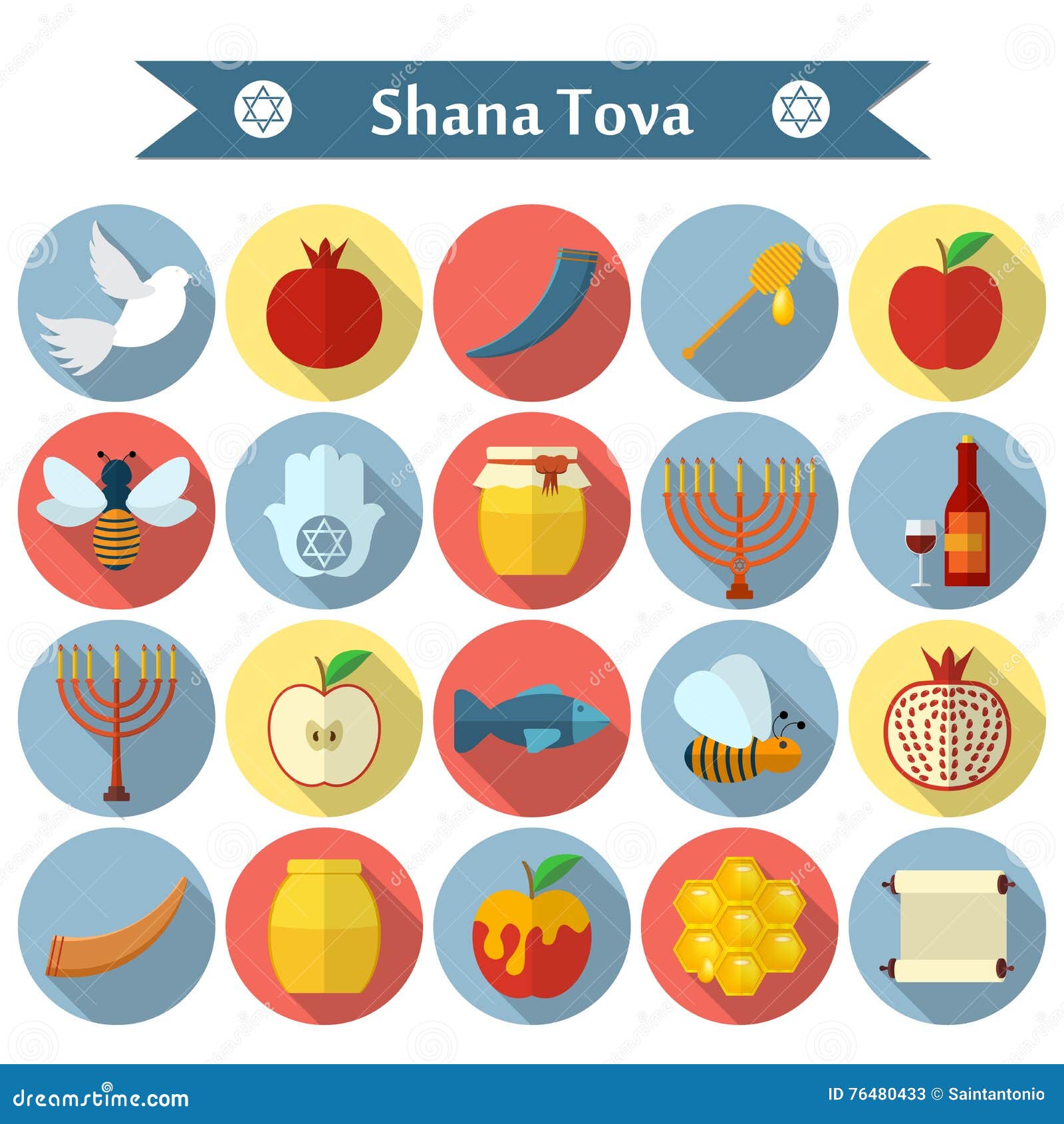 Rosh Hashanah, Shana Tova Flat Vector Icons Set Stock Vector ...