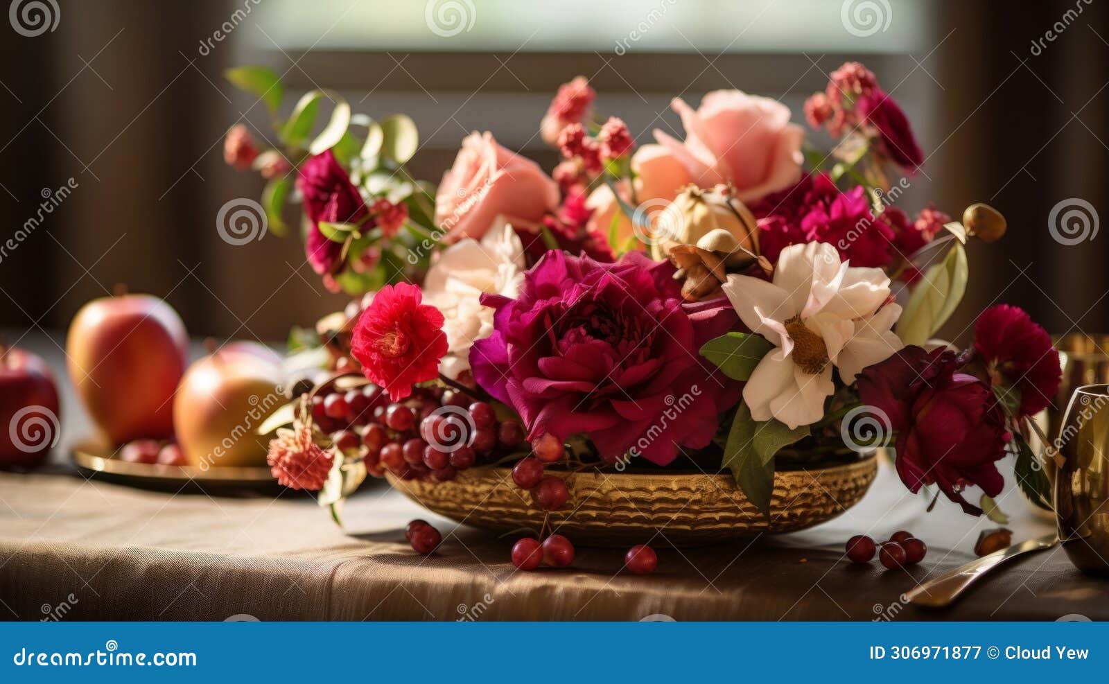 A Rosh Hashanah Themed Floral Centerpiece Stock Illustration ...