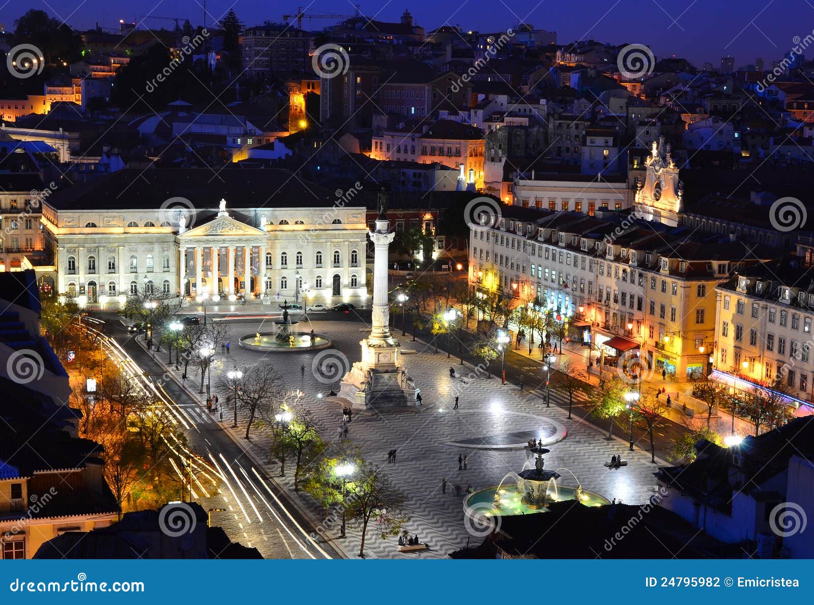 Rossio Square in the Night, Lisbon Stock Photo - Image of culture ...