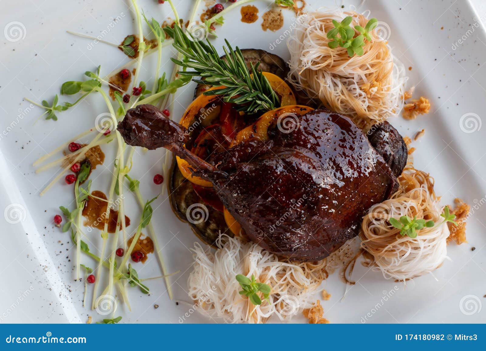 Rosted Duck Steak on White Plate Stock Photo - Image of cooked ...